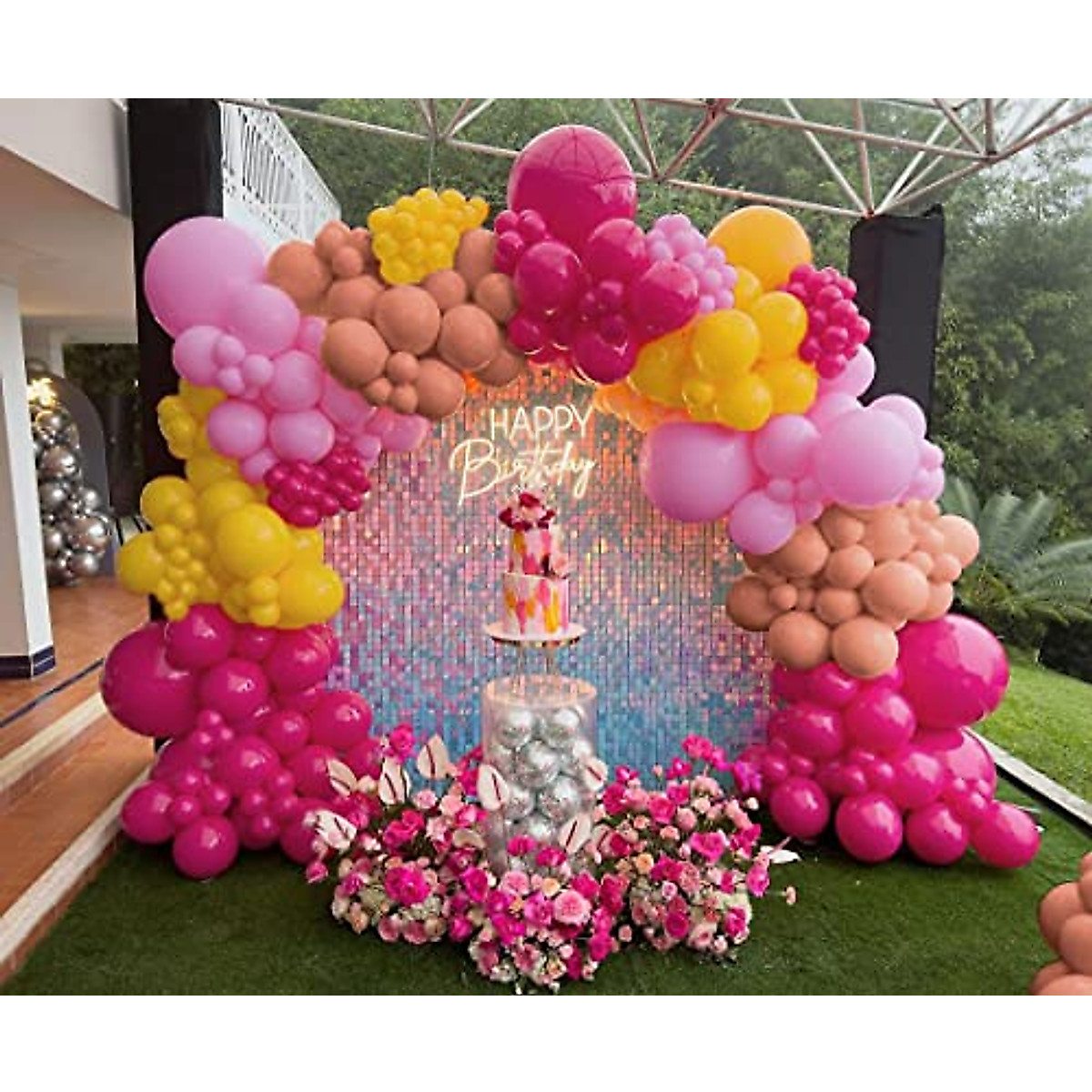 Hot Pink Yellow Balloons Garland Kit - Mustard Yellow Pink Balloon Latex Pastel Balloons Arch For Baby Shower Princess Bridal Shower Birthday Party Decorations