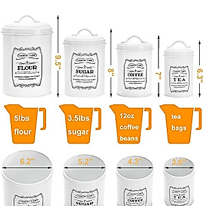 Yarlung Set of 4 Kitchen Canisters with Airtight Lids, Coffee Tea Sugar Flour Metal Tin Jars Nesting Food Storage Container Set for Farmhouse Decor, Countertop Pantry Organizer, 4 Sizes White