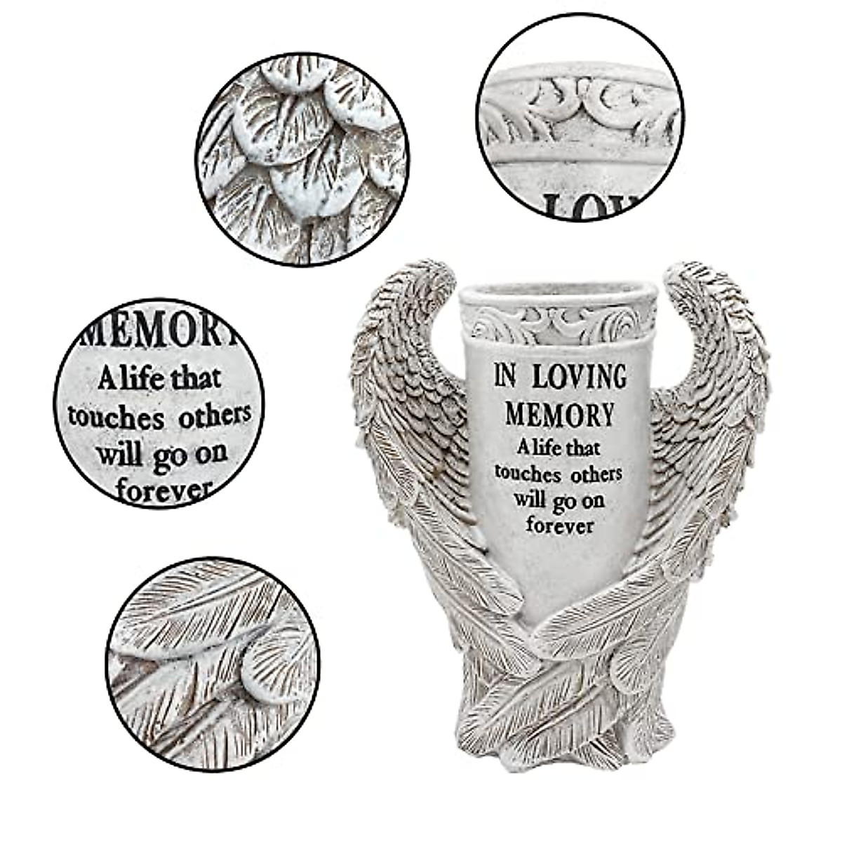 Grave Decorations for Cemetery, Angel Wings Vases with Spikes for Garden Decorations Waterproof Garden Statues Memorial Gifts for Loss of Loved One