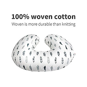 ALVABABY Nursing Pillow Cover Slipcover 2 Pack,100% Organic Cotton,Soft and Comfortable,Feathers Design,Maternity Breastfeeding Newborn Infant Feeding Cushion Cover,Baby Gift 2UBZT01