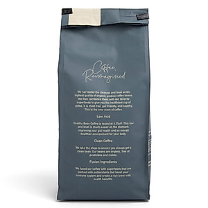 Healthy Bean Coffee - Low Acid Coffee, Superfood Infused Whole Bean Coffee, USDA Organic, Mycotoxin Free, Semi-Dark Roast, 10oz