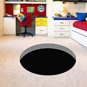 Illusion Rug, 3D Carpet Bottomless Hole Optical Illusion Area Rug, Black Stereo Vision Carpet (Black, Round 23.62 * 23.62 in)-80x80cm