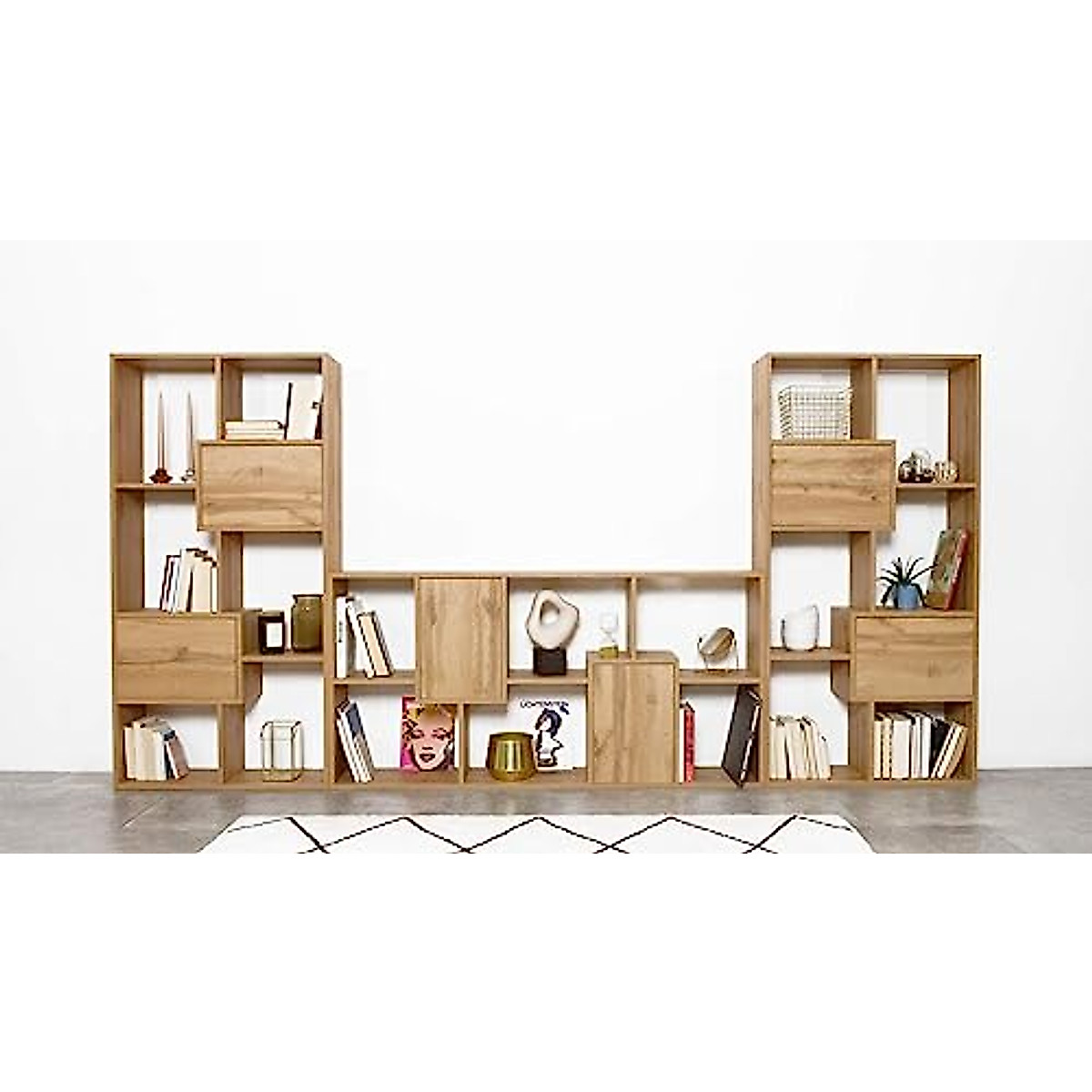 Mobili Fiver, Iacopo, TV wall unit, Concrete Effect, Grey with doors, Tv Stand for 65 inch Tv, Modern Entertainment Center, Italian Furniture