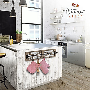 Autumn Alley Rustic Kitchen Utensils Hanging Rack with S Hooks | Wall Mounted Wood Rack for Mugs, Utensils, Pots and Farmhouse Decor | Rustic Wall Decor