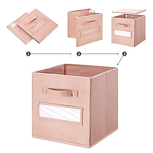 artsdi Set of 10,Foldable Cube Storage Bins with 10 Labels Window Cards & a Pen,Baskets Containers for Shelves,Closet Organizers Box for Home & Office,Pink