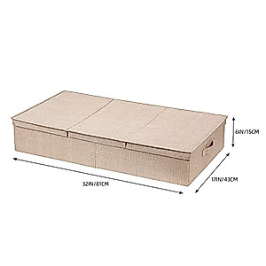 2Pack Under Bed Storage Bins With Lids Carry Handles Linen Fabric Foldable Stackable Sturdy Large Capacity Clothes Organizer for Clothing, Shoes, Blankets, Sweaters, Toys (Beige, 32"*17"*6")