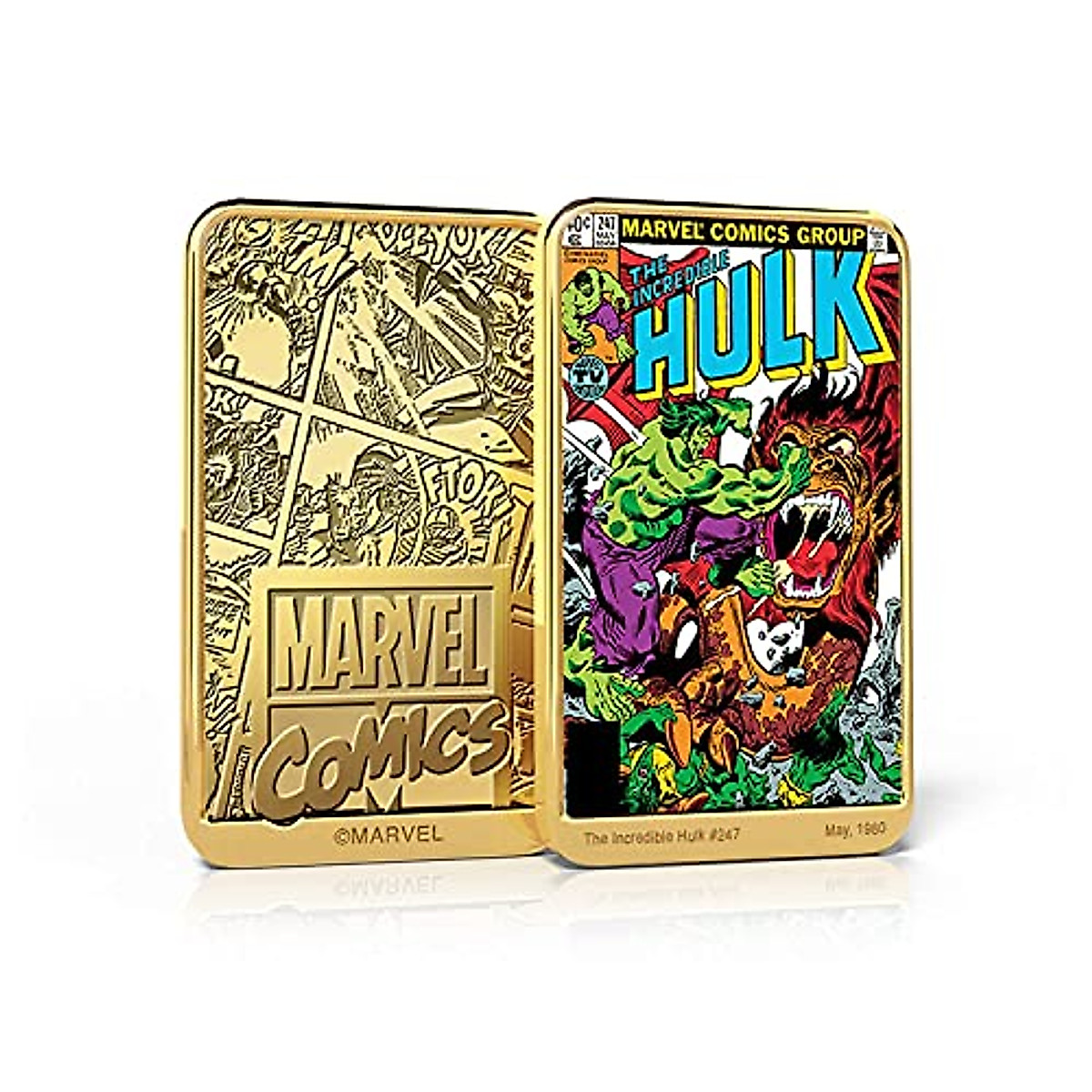 6 24K Plated Comic Book Covers Ingot Collection Featuring The Incredible Hulk in Dazzling Colors, 2.36” x 1.58” x 0.12” - Certificate of Authenticity
