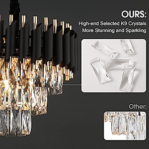 A AXILIXI Modern Crystal Chandeliers 3 Tiers Black and gold Pendant Light Fixtures 16” Round Flush Mount Chandeliers Ceiling lighting Dimmable for Living Room Dining Room Foyer Bedroom Kitchen