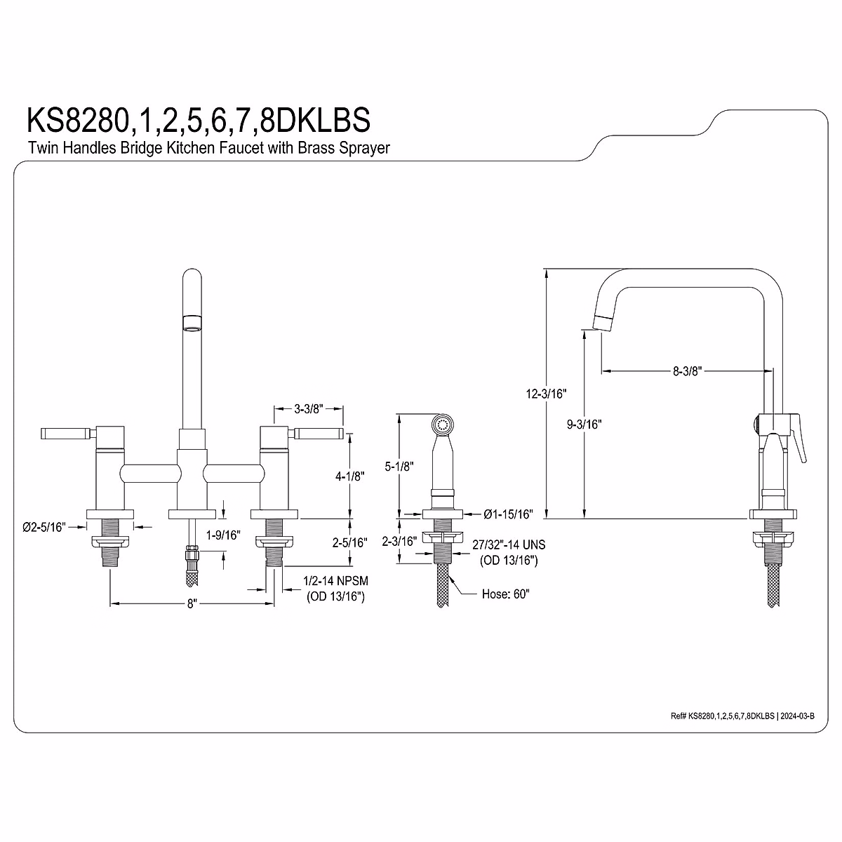 Kingston Brass KS8288DKLBS Concord Bridge Kitchen Faucet, Brushed Nickel