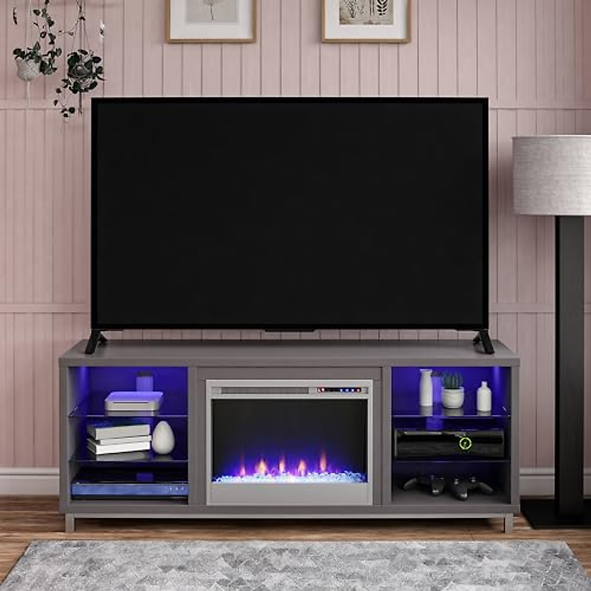 Ameriwood Home Lumina Fireplace Stand, TVs up to 70", Graphite Gray