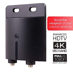 GE Pro Outdoor Antenna Amplifier, Low Noise Antenna Signal Booster, Clears Up Pixelated Low-Strength Channels, Supports HD Smart TV VHF UHF – 42179