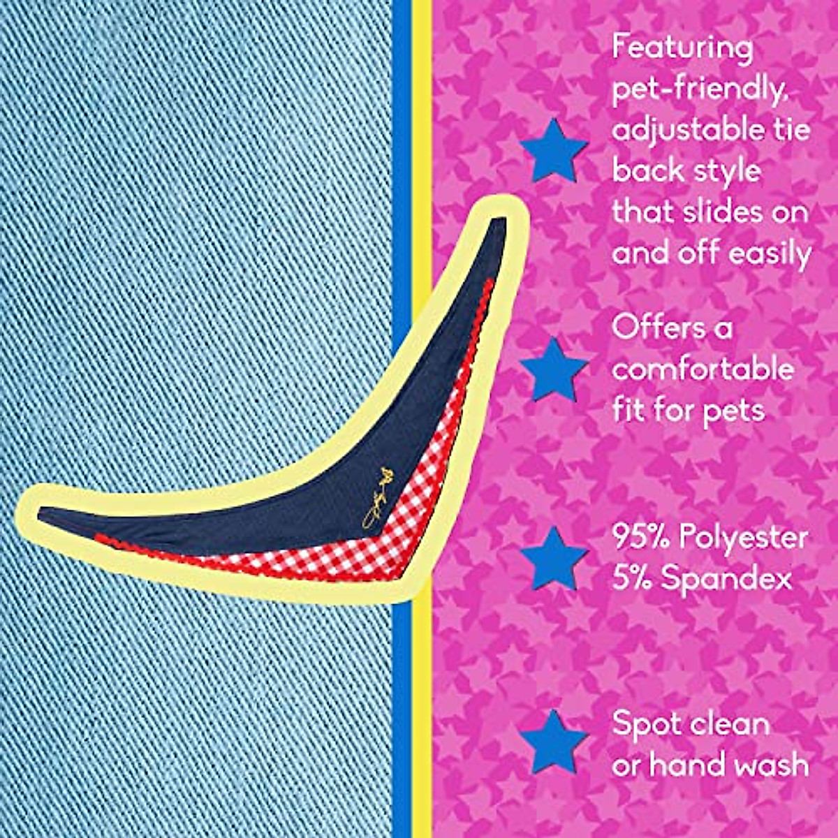 Doggy Parton Blue Printed Denim & Gingham Print Bandana for Pets Large/X-Large