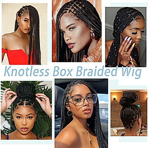 Fecihor 36" Knotless Braided Wigs Lace Front Box Braids Lace Frontal Wig for Women Human Hair Blended Black Hand Full double lace Braid Wig With Baby Hair