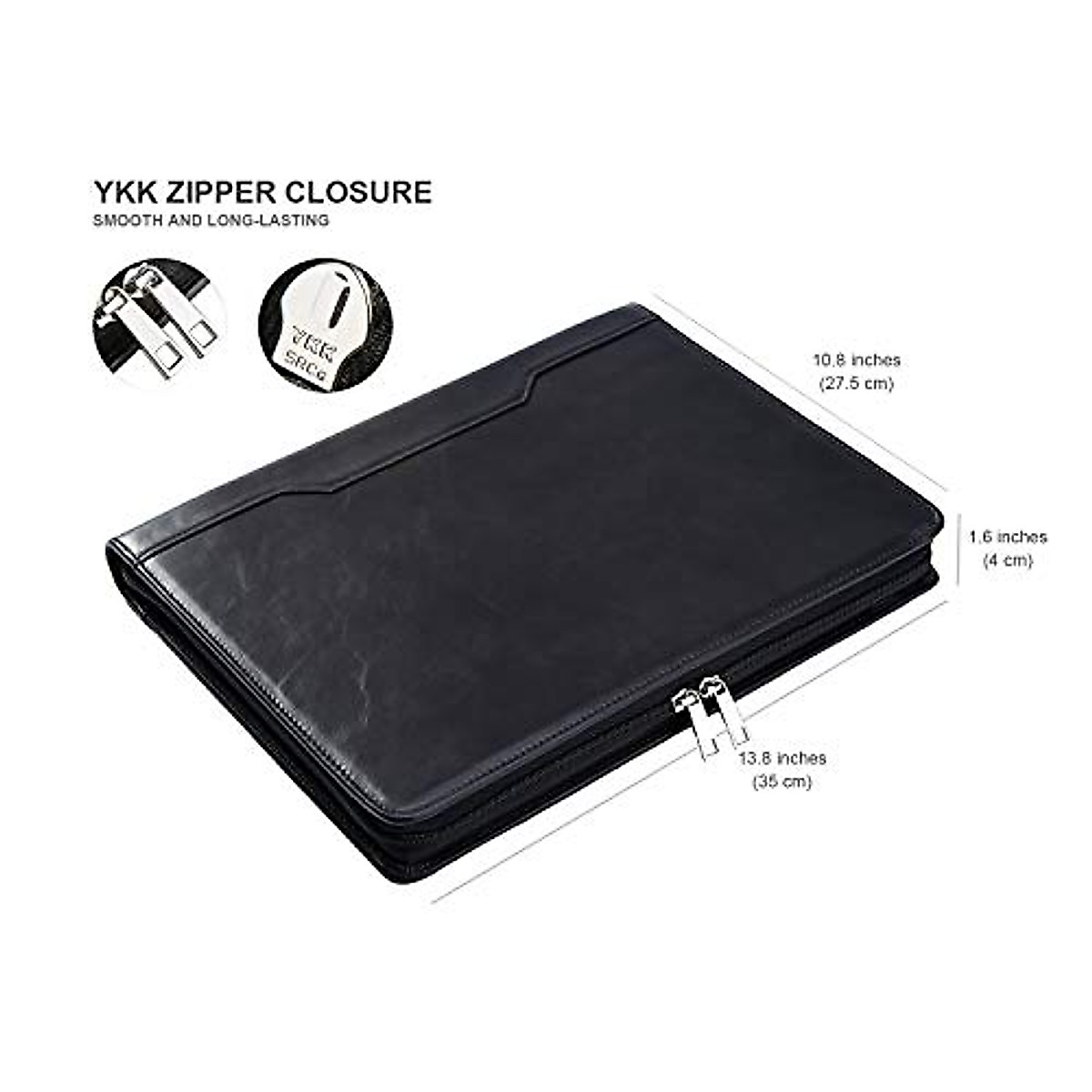 AZXCG Handmade Genuine Leather 3 Ring Binder Portfolio Folder with Zipper for 13.3” Tablet/Laptop,Professional Leather Binder with Letter Size Notepad (Non-Custom, Black-Oil)
