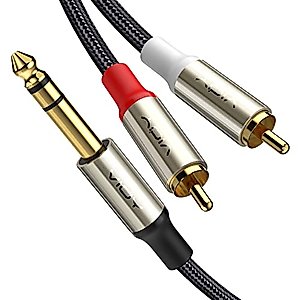VIOY 1/4 to Dual RCA Audio Cable, Gold Plated Copper Shell Heavy Duty 6.35mm Quarter Inch Male TRS Jack to 2 RCA Phono Male Stereo Y Insert Splitter Adapter……