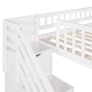 Merax Wooden Twin Size Loft Bed Bedframe with Two Drawers,Convertible Slide and Ladder for Boys and Girls