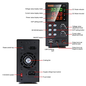 GALOOK DC Power Supply Variable, Bench Power Supply with 3 Memory Storage, Encoder Knob, 4-Digit LED Display, USB Interface Programmable Adjustable Switching Regulated Variable Power Supply(30V 10A)