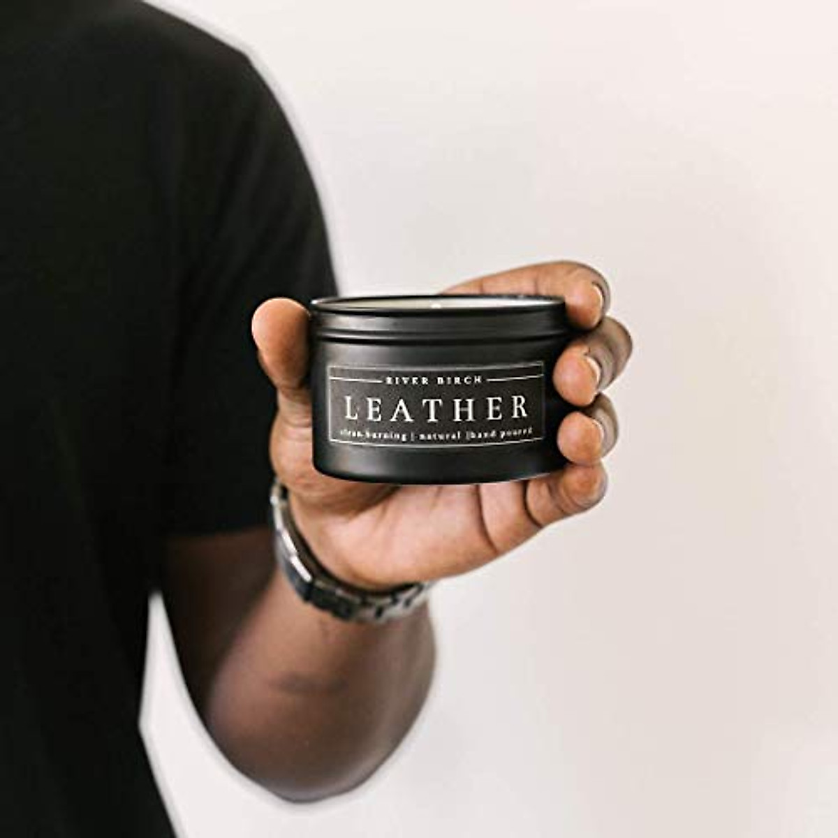 River Birch Candles Leather Scented Candle | Premium, All-Natural, Non-Toxic, Soy Candles | 8 oz. Black Matte Tin Travel Candle | Cozy Relaxing Gifts for Home