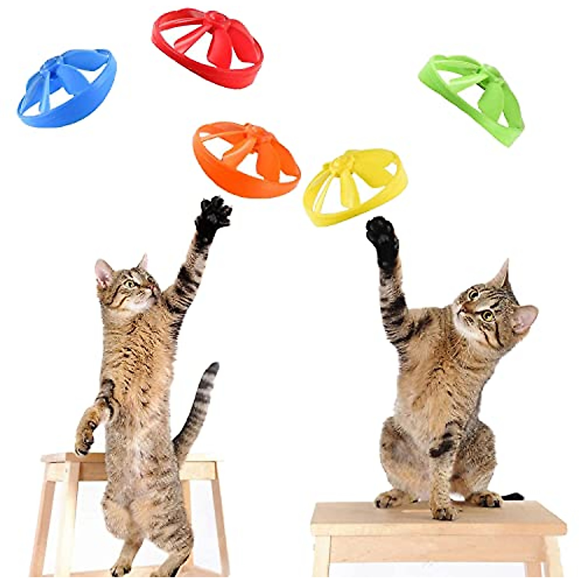 18 Pieces Cat Fetch Toy with Colorful Flying Propellers Set, Cat Playing Tracking Interactive Toys for Kitten Indoor and Outdoor Chasing Training Hunting