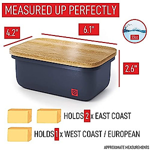 Farmhouse Butter Dish with Lid for Countertop - Butter Stick Holder Container with Freshness Seal - Bamboo Lid Cutting Board Butter Keeper - Butter Crock for Counter - Covered Butter Dish - Gray -23oz