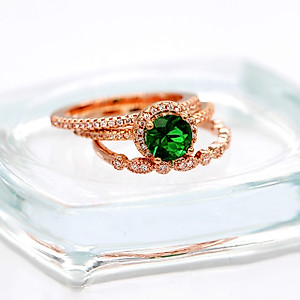 Uloveido Rose Gold Plated Bridal Wedding Bands Rings Set for Women 3 Stackable Eternity Band Rings CZ Engagement Bridal Ring Sets Size 6 Y580