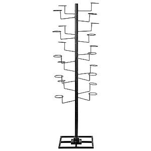 MyGift 6 Foot Modern Freestanding Black Metal Hat Organizer Rack, 360 Degree Rotating Wig or Cowboy Hat Display Stand with 20 Customizable Circular Hooks