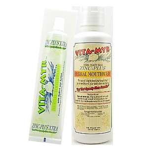 VITA-MYR Value Package 6 – 1 Tube 5.4 Oz Zinc+ Xtra Natural Toothpaste & 1-16 Oz Natural Mouthwash. Gluten Free. Vegan. No SLS, No Sugar, Fluoride, Alcohol or Saccharin
