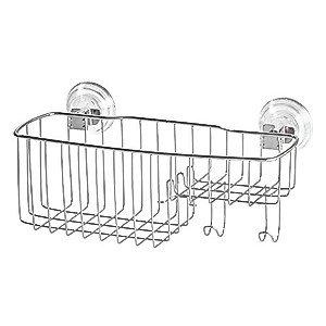 InterDesign Reo Power Lock Suction Bathroom Shower Combo Caddy Basket for Shampoo, Conditioner, Soap - Stainless Steel