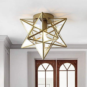 JONATHAN Y JYL9035B Stella 12" Moravian Star Metal/Clear Glass LED Flush Mount, Contemporary, Transitional, Office, Living Room, Dining Room, Kitchen, Bedroom, Bathroom, Hallway, Foyer, Gold/Clear