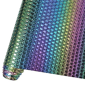 HYANG Holographic Purple to Blue Embossed Iridescent Ellipse PU Faux Leather Sheets 1 Roll 12"X53"(30cmX135cm), Faux Leather Suitable for Crafts Making Leather Earrings, Bows, Handbag ，Sewing