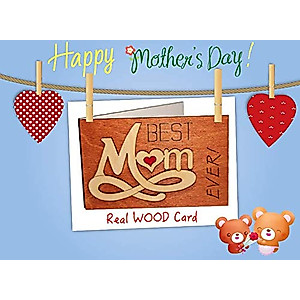 Lapatoon Real Wood Best Mom Ever Forever Love Inspiring Greeting Card Novelty Birthday Gift Get Well Thank You Wooden Present for Mommy Step God Mother from Baby Husband Son Daughter Child e