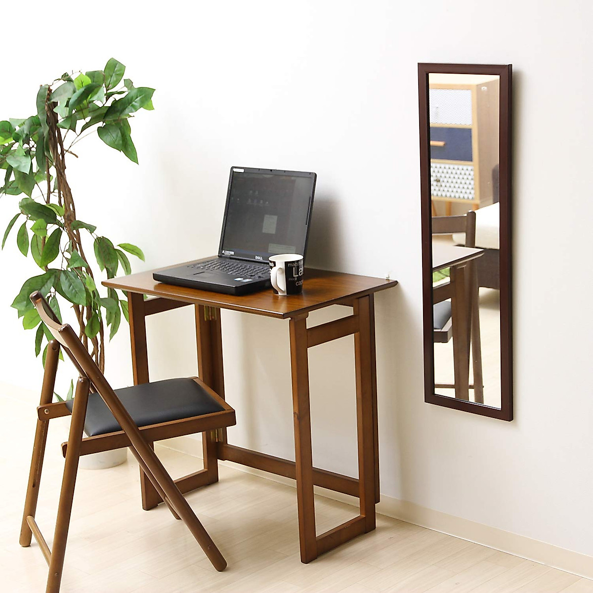 Fuji Boeki 10523 Full-Length Wall Mirror, Height 35.4 inches (90 cm), Brown, Wood, Shatterproof