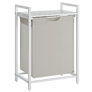 VASAGLE Laundry Hamper, Laundry Basket, Laundry Sorter with A Pull-Out and Removable Bag, Shelf, Metal Frame, 17.2 Gallons (65 L), 19.7 x 13 x 28.4 Inches, White UBLH101W01