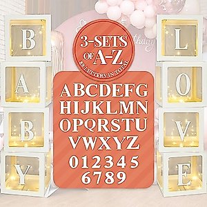 Sratte Balloon Box with Letters and Numbers Clear Blocks Boxes with LED Lights for Shower Party Decorations Birthday Wedding Graduation Party Supply, No Balloons(White, Warm White,8 Pcs)