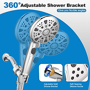 High Pressure Shower Head with handheld, Lanhado 9 Setting Handheld Shower Head with Hose & Adjustable Bracket, High Flow shower heads, Built-in Power Wash to Clean Tub, Tile & Pets, Chrome