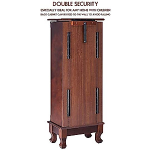 HOMGX Cabinet Chest, Makeup Mirror and Top Divided Storage Organizer, Large Standing Jewelry Armoire with 7 Drawers, 2 Swing Doors, 12 Necklace Hooks