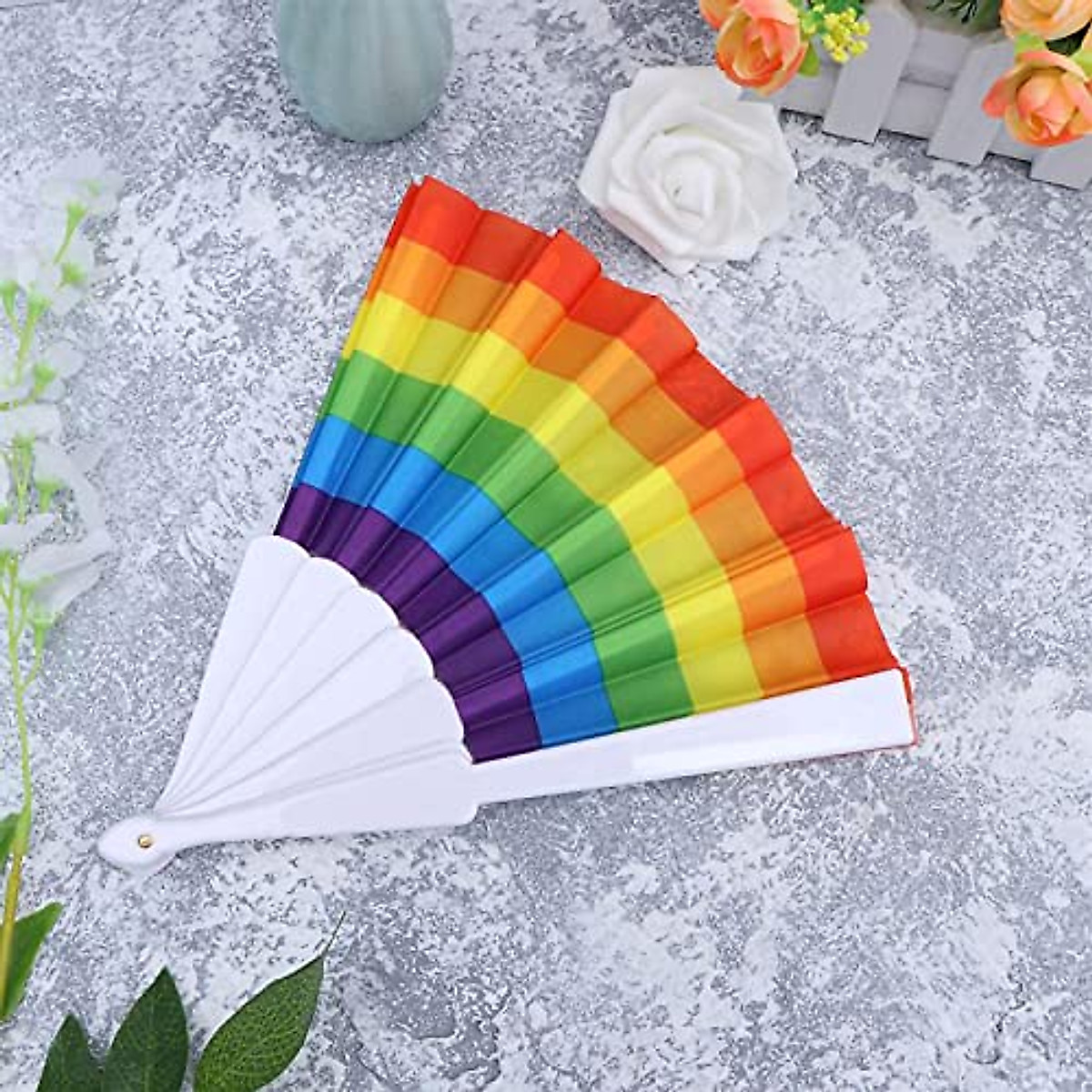 Vibrant Rainbow Folding Fans - 10 Pcs for LGBT Pride