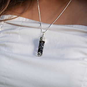 AYANA Piezo Black Tourmaline Necklace for Women - Hex Pencil Pendant with Bionized Black Tourmaline Crystals, Cho Ku Rei Reiki Charged Orgonite Chakra Protection Necklaces