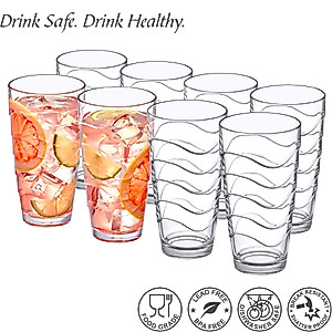 Amazing Abby - Wavely - 20-Ounce Plastic Tumblers (Set of 8), Plastic Drinking Glasses, All-Clear Reusable Plastic Cups, Stackable, BPA-Free, Shatter-Proof, Dishwasher-Safe