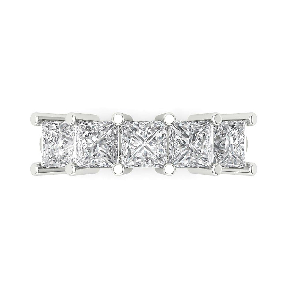 2.5 Carat Princess Cut Zircon 14k White Gold Eternity Designer Art Deco Everlasting Danity Statement Ring Band Sz 6.5