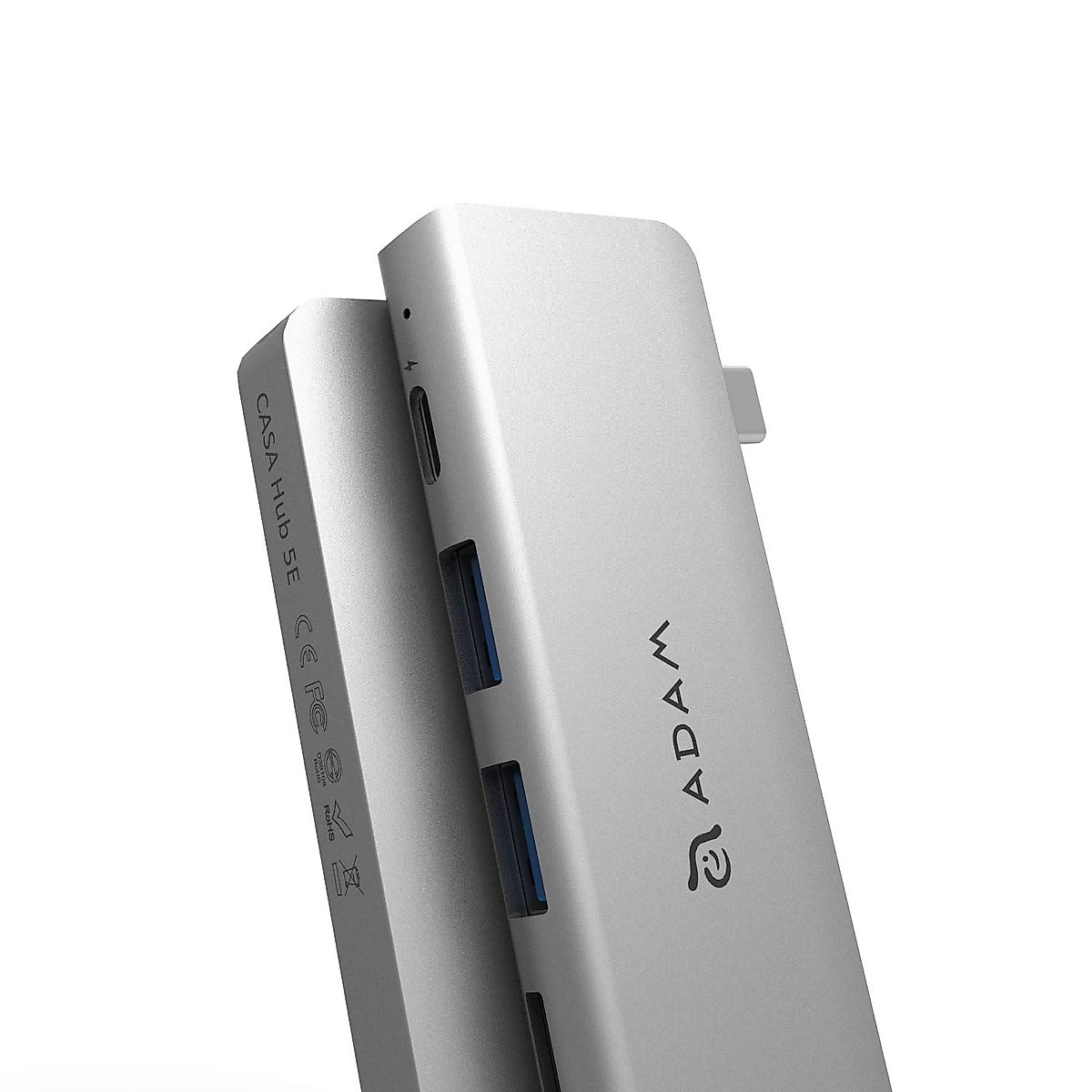 ADAM elements CASA Hub 5E - Universal 5-in1 Card Reader USB-C Hub - SD + MicroSD High Speed Writes and Reads, Fast Charging 60W USB-C PD 3.0, Ultimate 3.1 USB Data Transfer - Grey