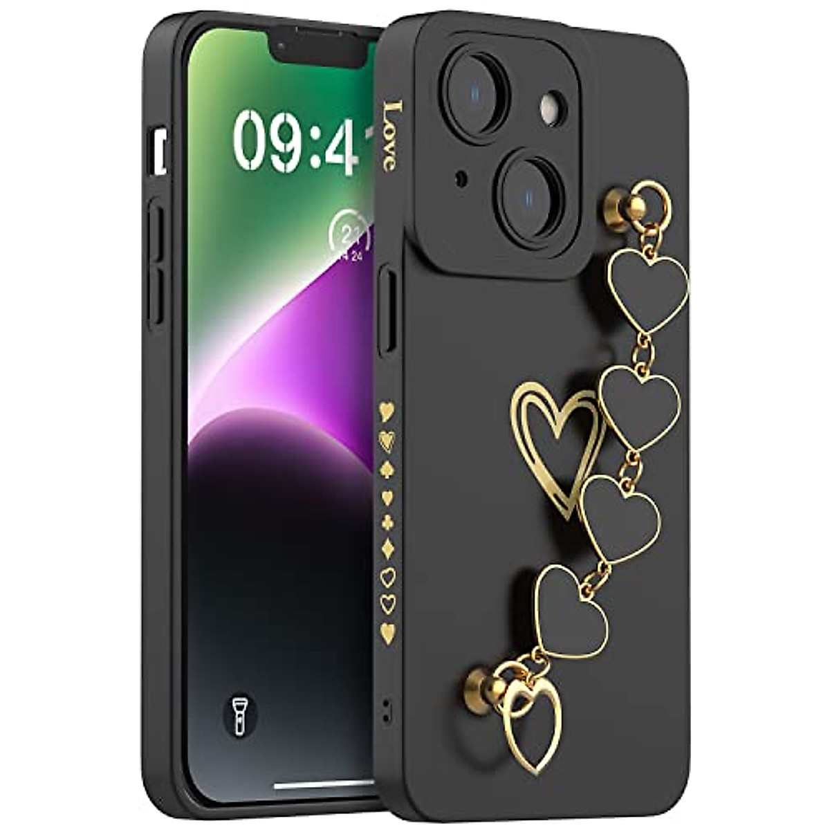 AICase iPhone 14 Case for Women with Full Camera Lens Protection and Hand Strip Loop, Silicone Heart Girly Cute Side Soft Slim Shockproof Protective Cover for iPhone 14 6.1 inch-1