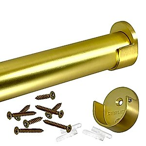 CUSTOM CUT | Up to 48" | HEAVY DUTY Satin Brass Closet Rod | 1 5/16" Dia. | w/Matching End Brackets