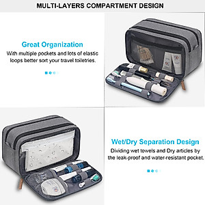 Lacdo Toiletry Bag for Men, Travel Toiletry Organizer Dopp Kit Water-Resistant Large Shaving Bag for Toiletries Accessories Cosmetic Bags, Gray