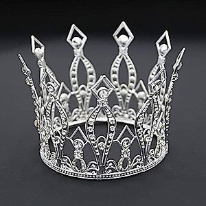Crown Cake Topper Rhinestone Crystal Handmade Tiara Cake Decoration for Baby Shower Birthday Wedding Party Favors (Silver)