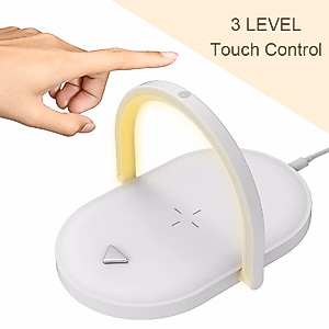 Table Lamp with Wireless Charger, 3 in 1 LED Bedside Night Light Phone Kickstand Foldable 15W Quick Wireless Charger for iPhone Samsung Huawei, Dimmable Desk Lamp for Bedroom, Office-Wood