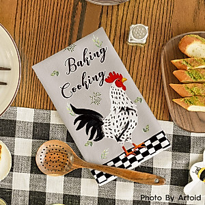 Artoid Mode Geometric Grid Baking Cooking Chickens Kitchen Towels Dish Towels, 18x26 Inch Seasonal Leaves Decoration Hand Towels Set of 4