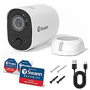 Swann Wireless Security Camera, Home Security Camera 1080p Full HD Indoor Outdoor Waterproof, Recharcheable Security Camera with Night Vision, 2-Way Talk, Heat, Motion Person Detection, Smart Alerts