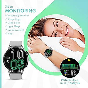 EKTON Smart Watches for Men & Women - Smart Watch for Android Phones, Make/Answer Calls, Messaging, Voice Assistant, NFC Functions, Wireless Charging, Long Battery Life, Silver