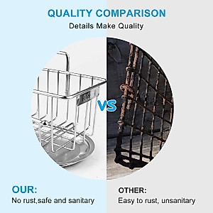 Funnasting Sponge Holder for Kitchen Sink, Sink Caddy Kitchen Sink Organizer for Dish Rags Sponge Brush Soap Dispenser SUS304 Stainless Steel Removable Drain Tray with Adhesive Hooks & No Drilling